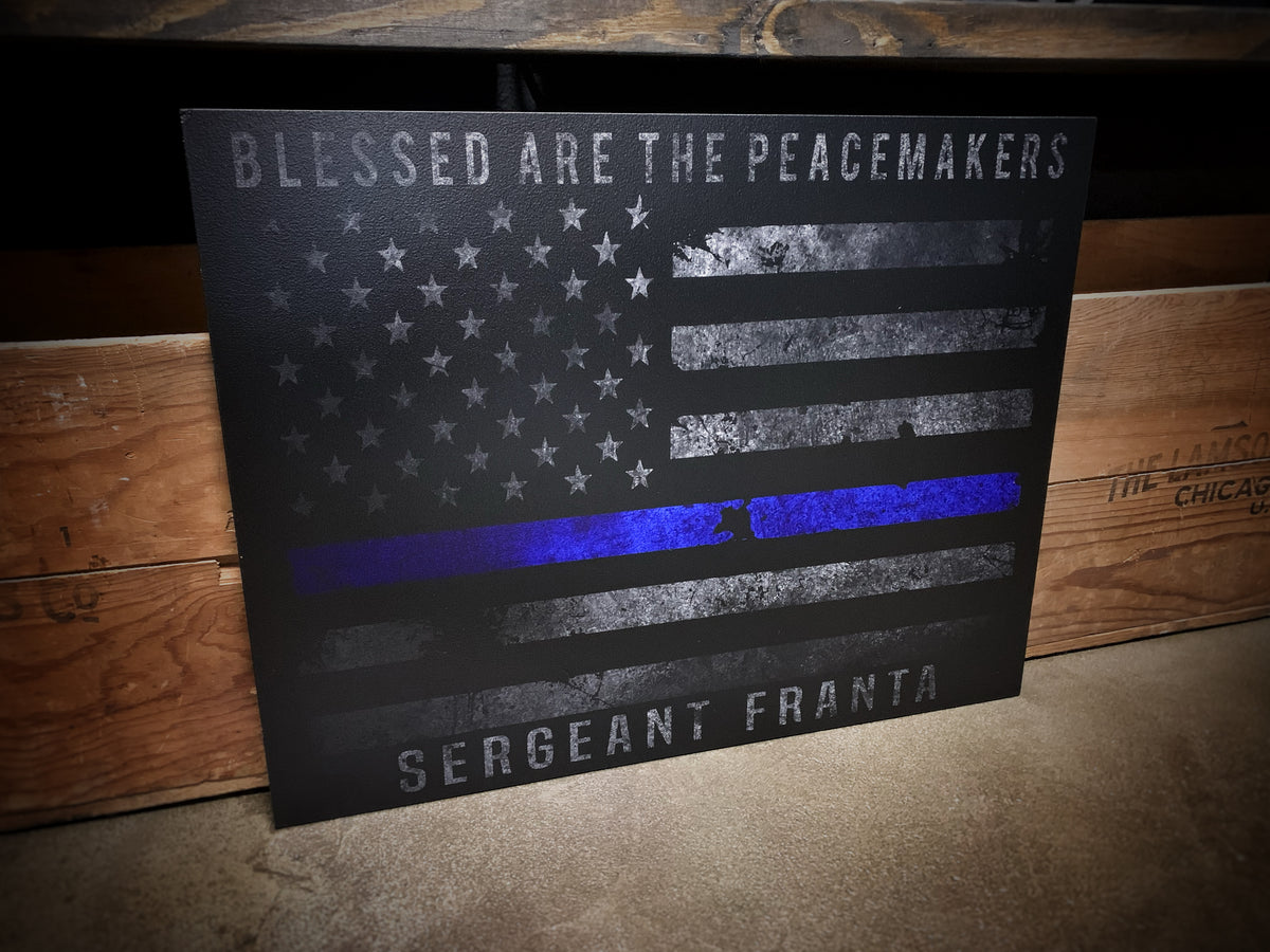 Thin Blue Line American flag Blessed are the Peacemakers Personalized ...